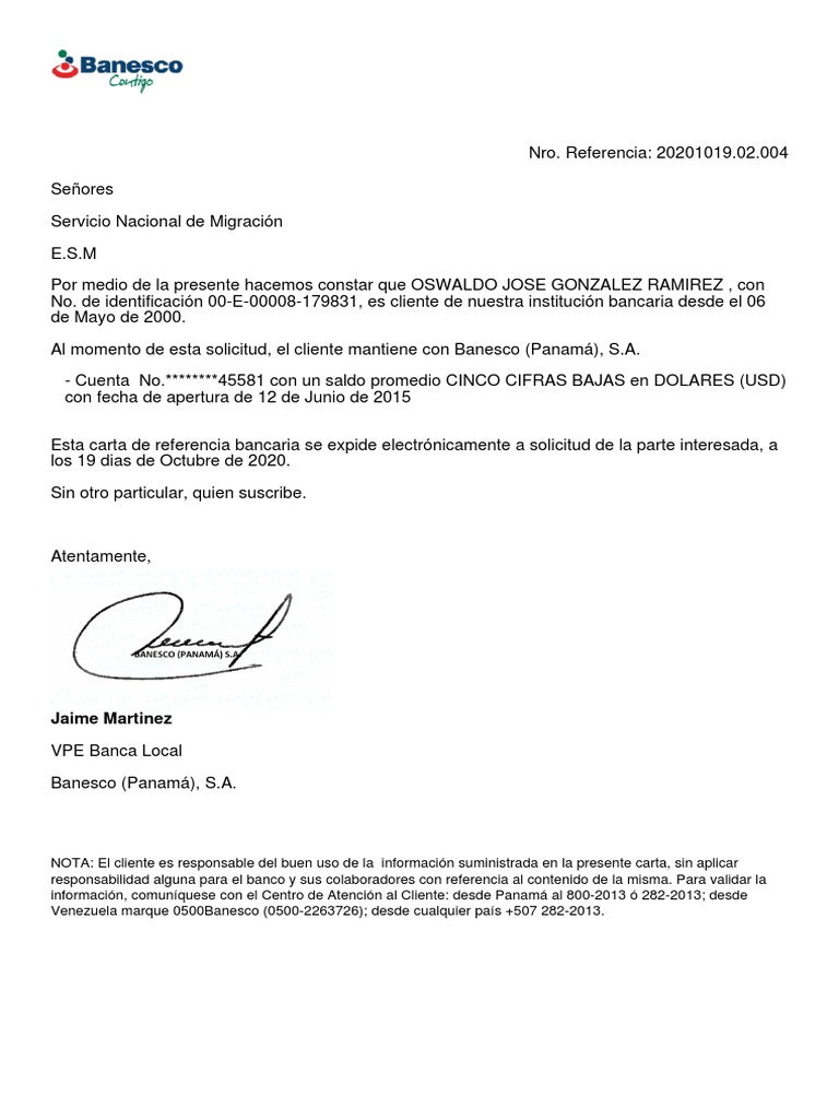 Solicitud de Referencia Bancaria Banesco | PDF