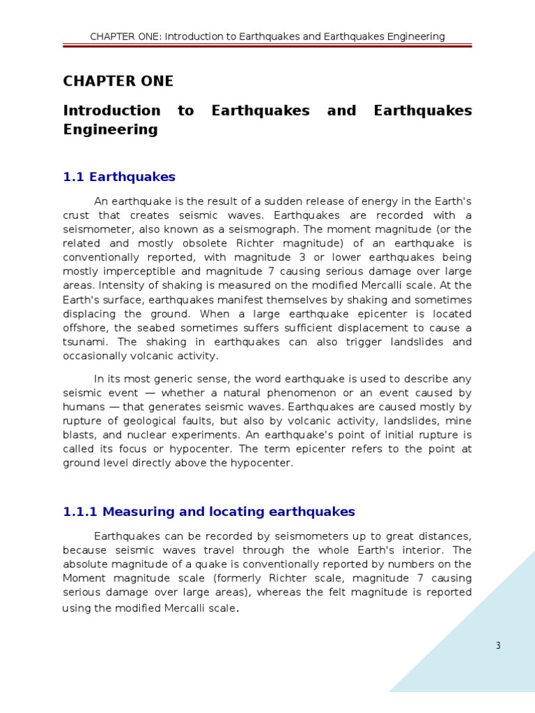 Chapter One Introduction To Earthquakes and Earthquakes Engineering ...