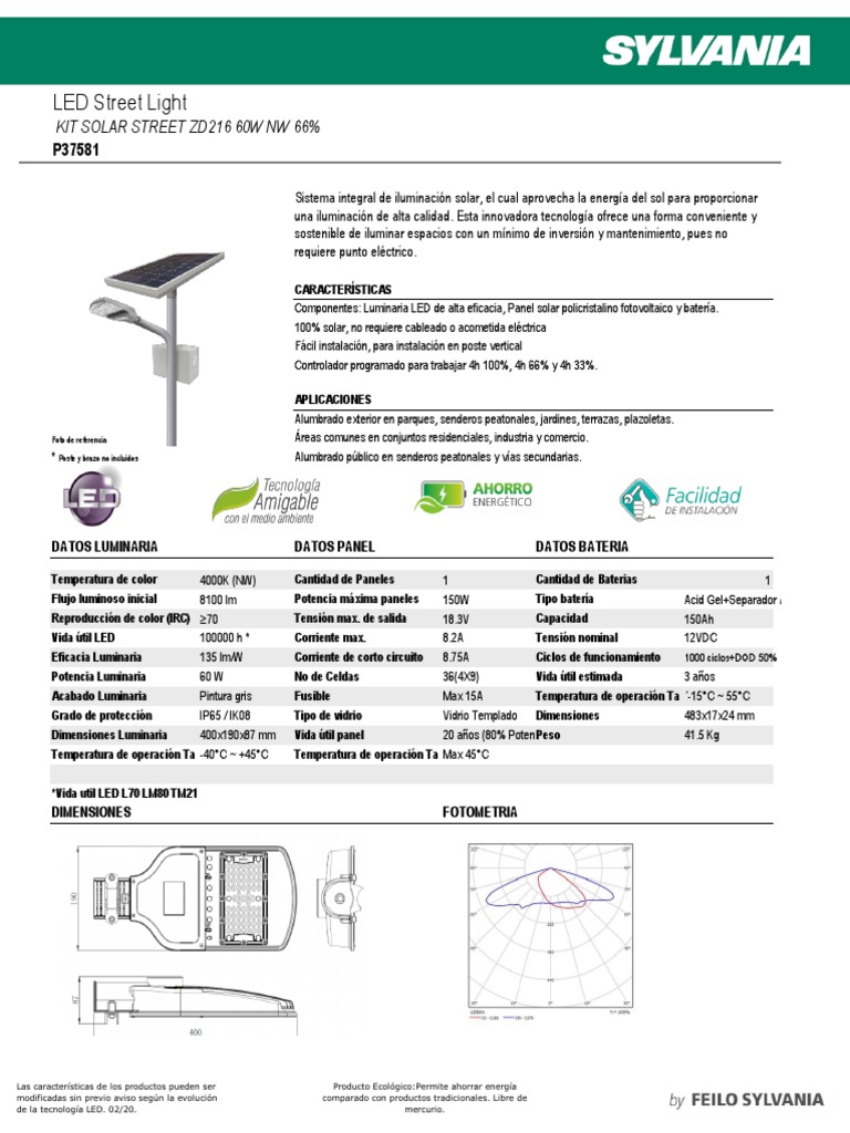 Ficha Tecnica Lampara Solar | PDF | Diodo emisor de luz | Panel solar