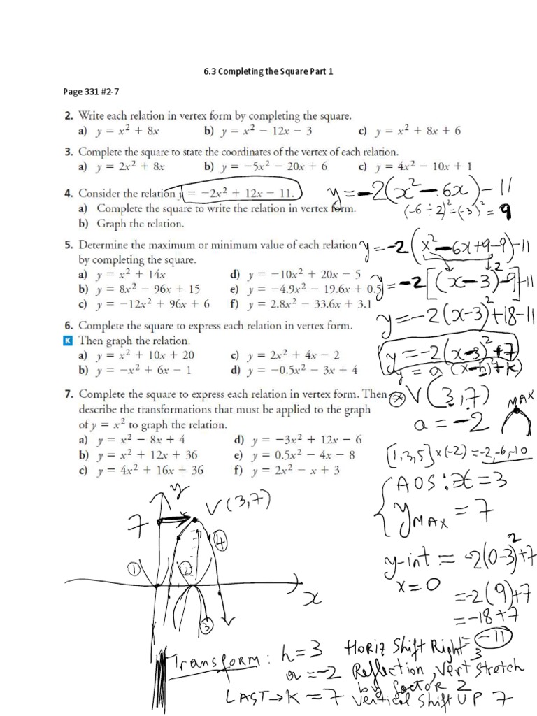 6.3 Completing The Square Part 1 Questions PDF | PDF