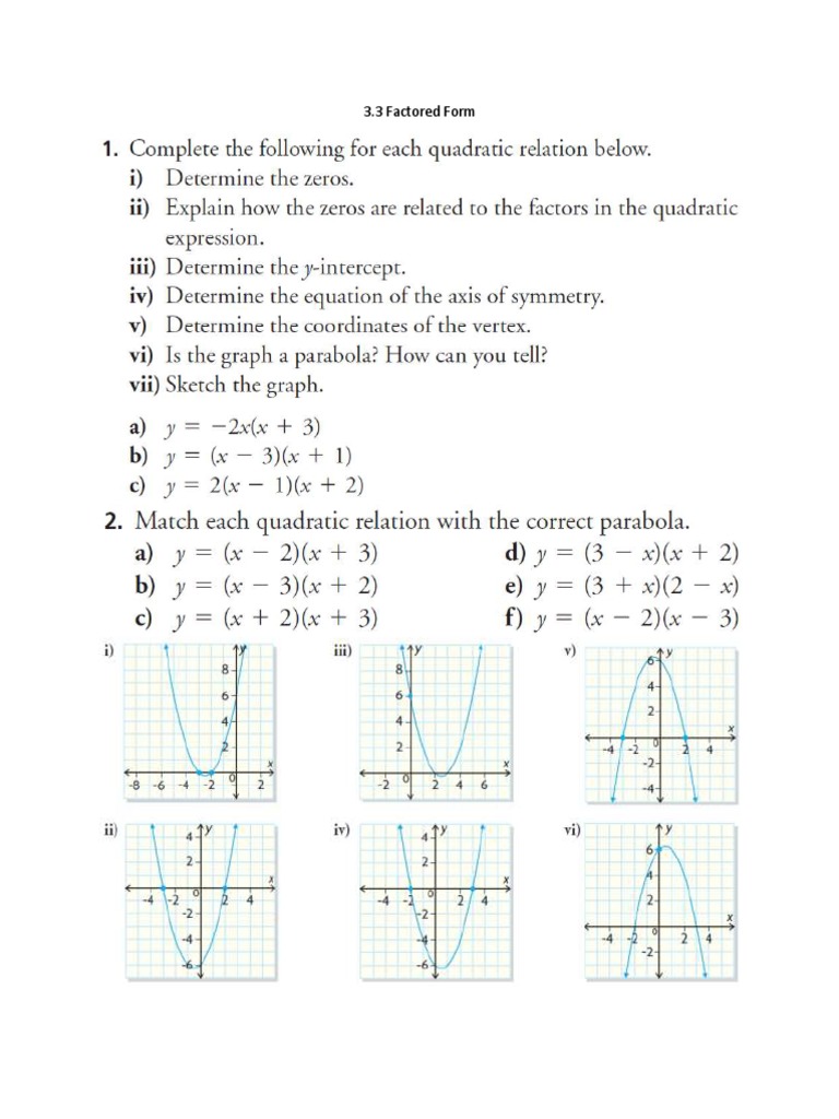3.3 Factored Form Questions PDF | PDF