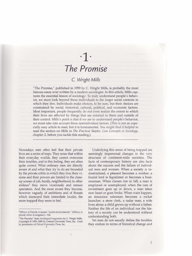 The Promise: C. Wright Mills | PDF | Sociology | Psychological Concepts