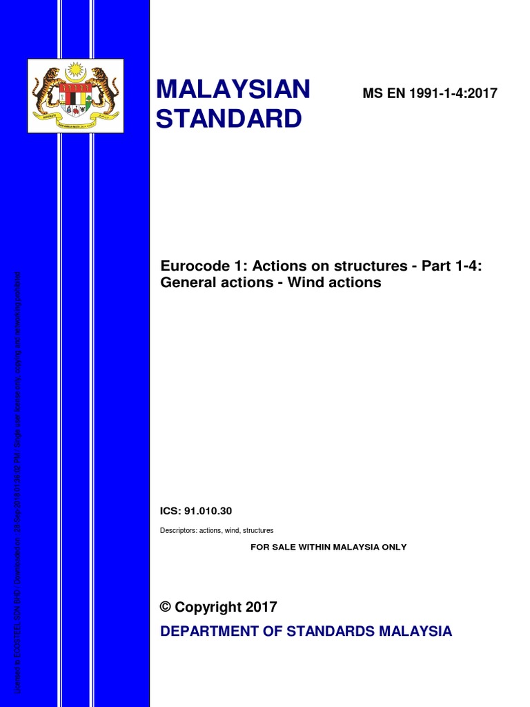 MS EN 1991-1-4-2017 - Wind Load PDF | PDF | Malaysia | Standardization