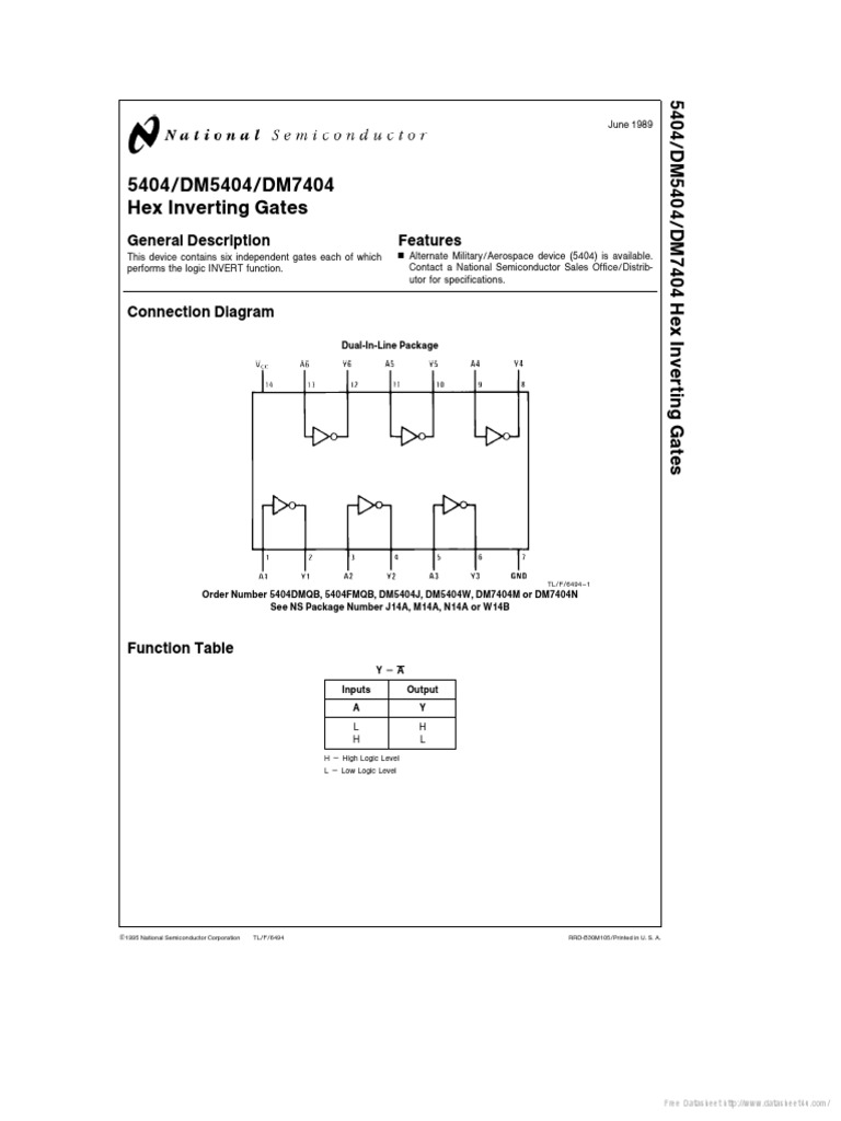 5404/DM5404/DM7404 Hex Inverting Gates: General Description Features ...