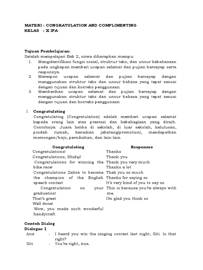 Materi Congratulation and Complimenting | PDF