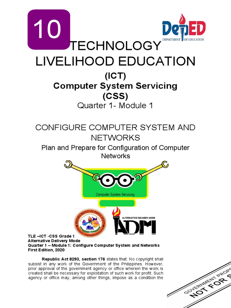Tle10 Css Q1 Mod1 Configuring Computer System And Networks Version3 Pdf Occupational Safety 