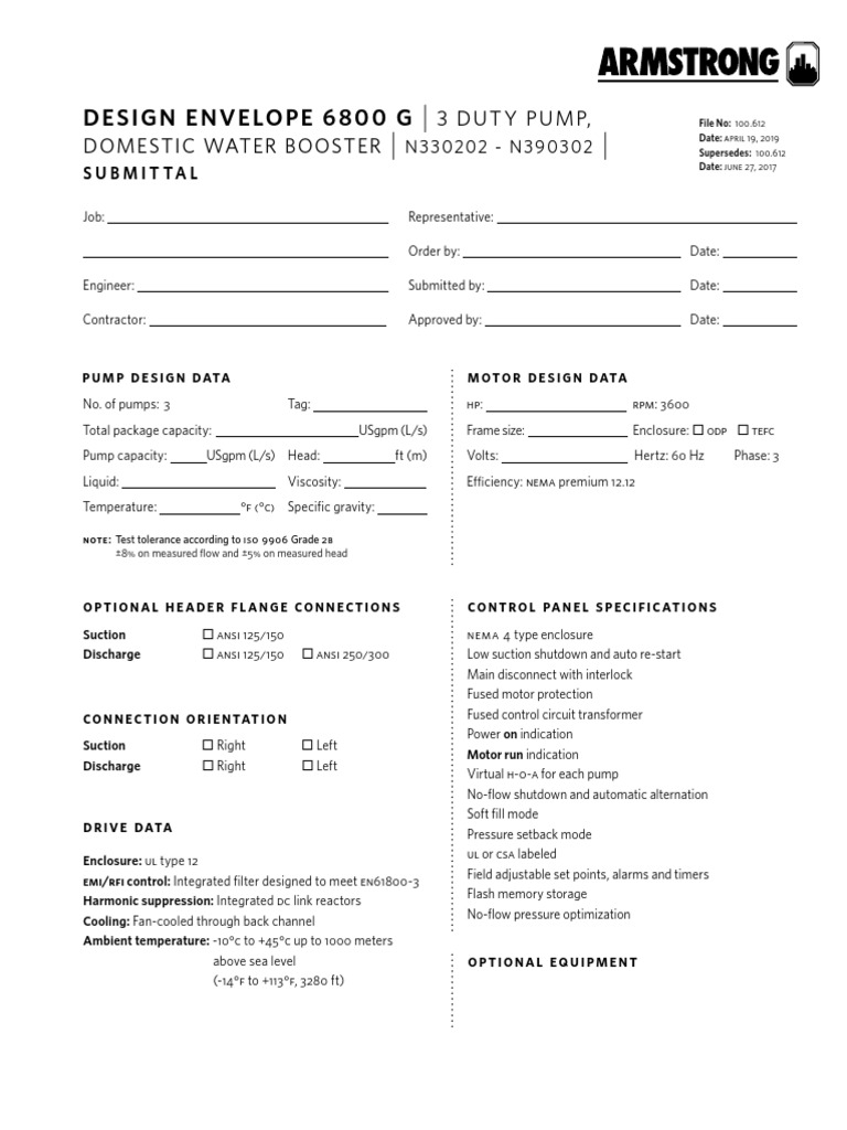 100 612 - DE - Booster - 3pump - Submittal | PDF | Pump | Mechanical Engineering