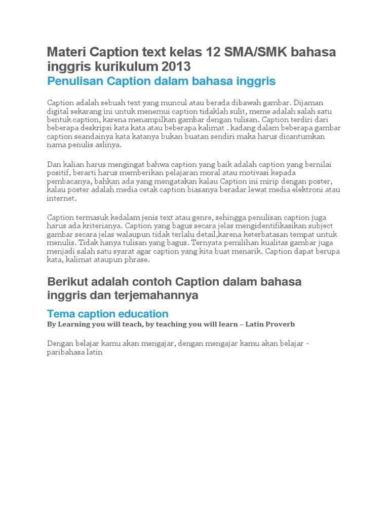 Materi Caption Text Kelas 12 SMA PDF | PDF