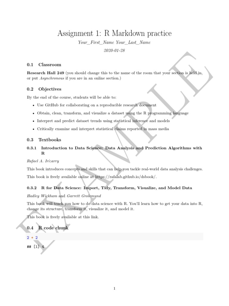 Example: Assignment 1: R Markdown Practice | PDF