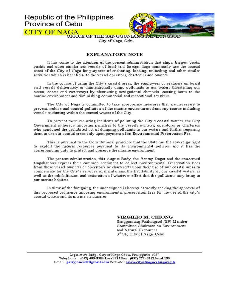 Explanatory Note Environmental Fees | PDF | Environmentalism | Pollution