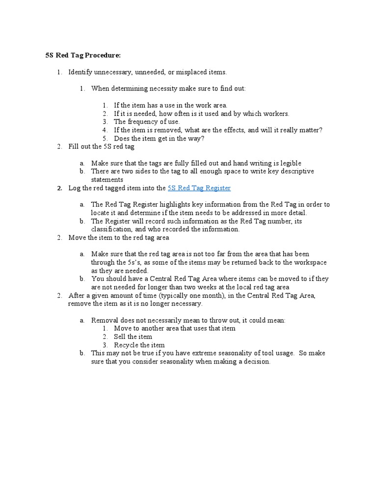 5S Red Tag Procedure | PDF
