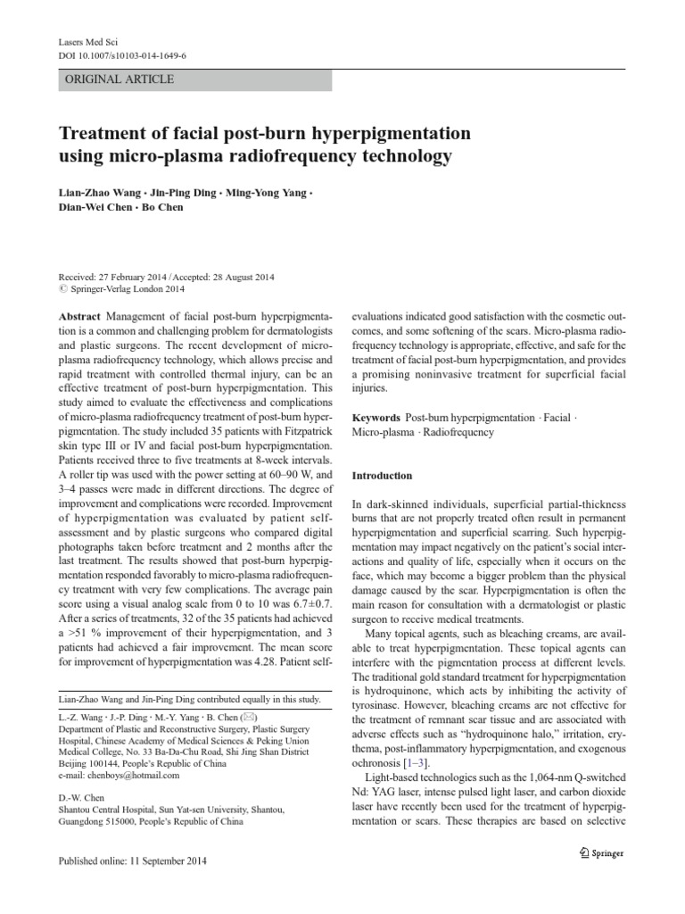 Treatment of Facial Post Burn Hyperpigmentation | PDF | Scar | Surgery