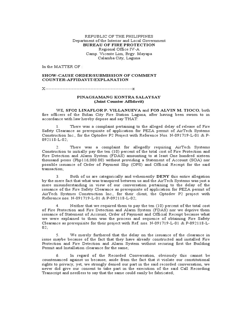 Counter Affidavit Administrative Case | PDF | Social Institutions ...