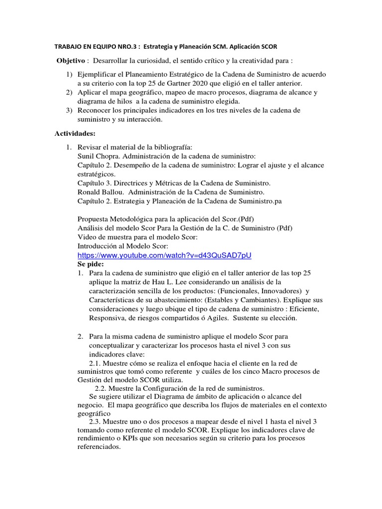 Taller Nro 3 Estrategia y Planeación SCM Modelo Scor | PDF | Planificación | Business