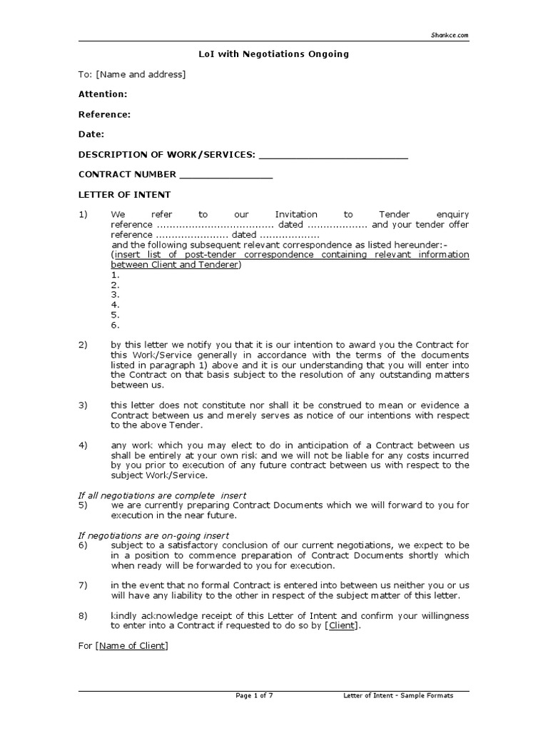 Letter of Intent Sample Formats | PDF | Guarantee | Civil Law (Legal ...