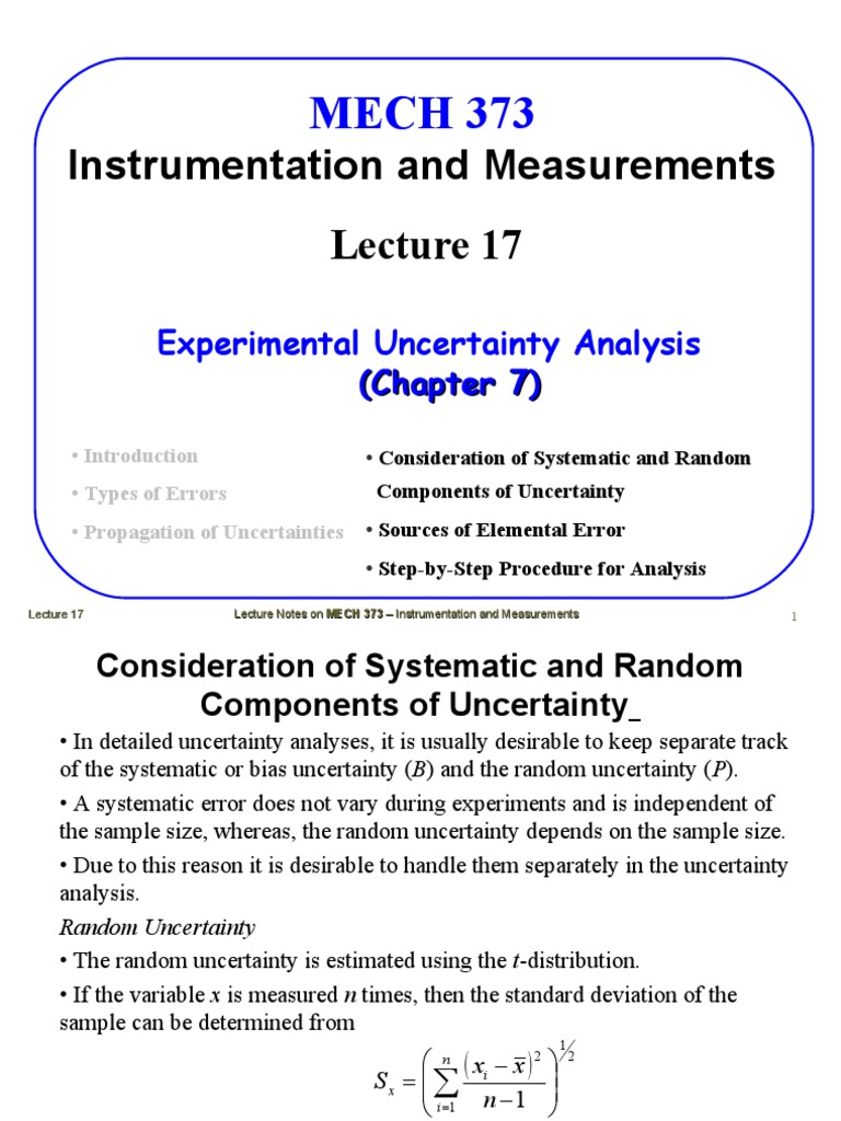 Instrumentation and Measurements: MECH 373 | PDF | Uncertainty ...