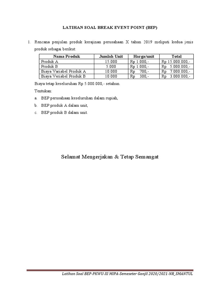 Latihan Soal Break Event Point | PDF