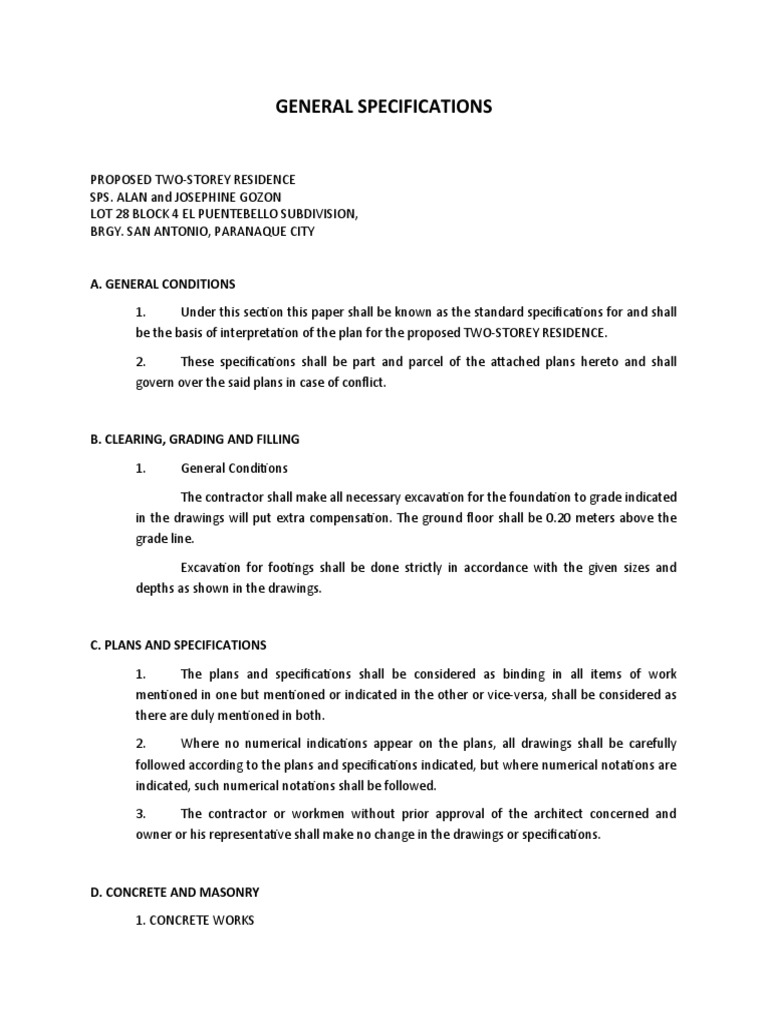 Two-Storey Residence Specs | PDF | Door | Concrete