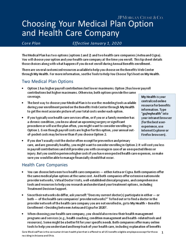 Choosing Your Medical Plan Option and Health Care Company | PDF | Cigna ...