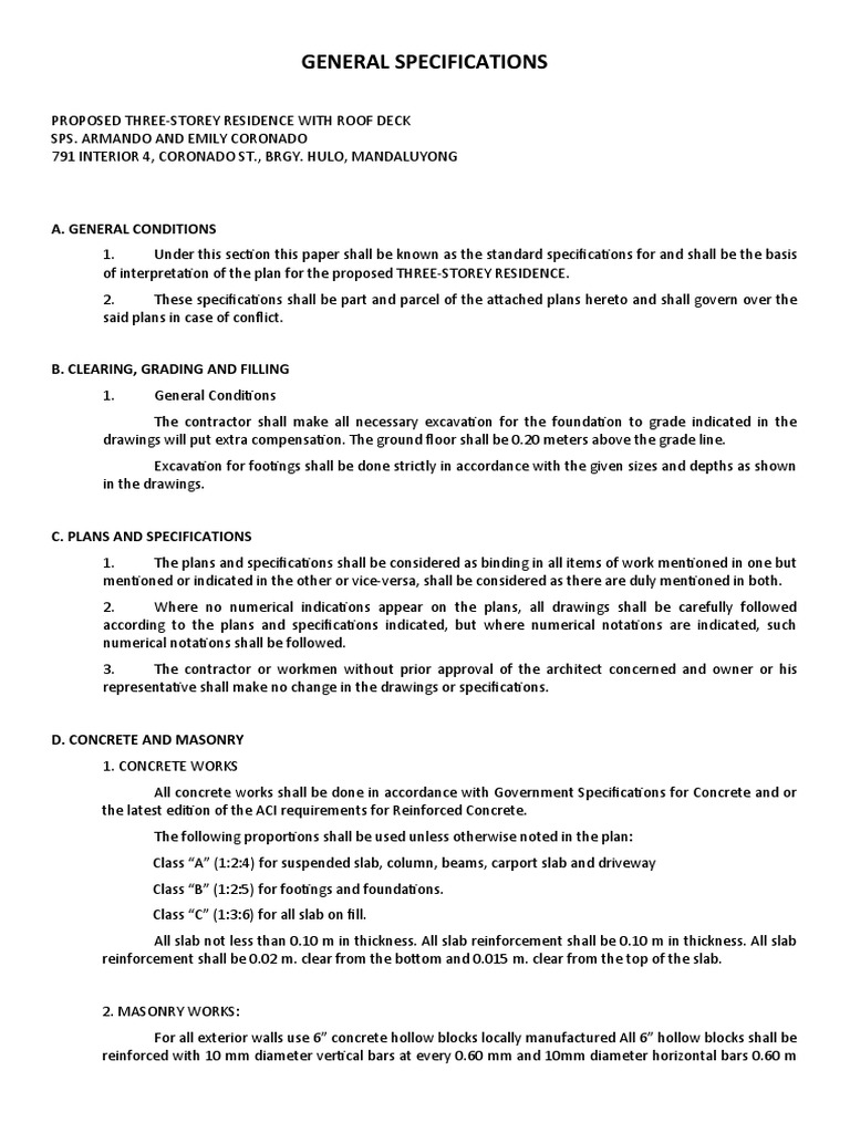 Three Storey General Specifications | PDF | Door | Concrete