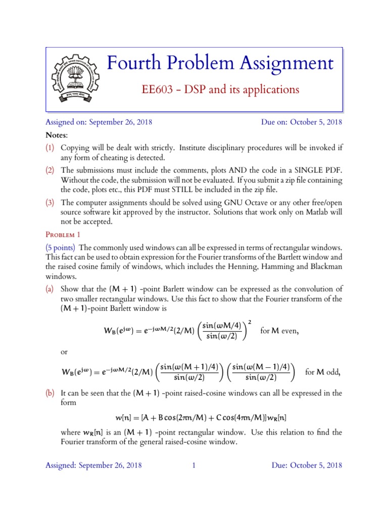 Fourth Problem Assignment: EE603 - DSP and Its Applications | PDF | Telecommunications ...
