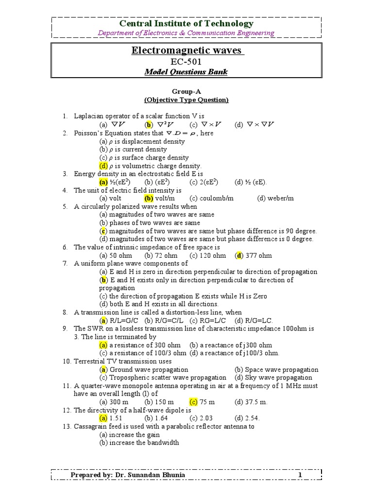 EC-501 - Model Questions | PDF | Transmission Line | Antenna (Radio)