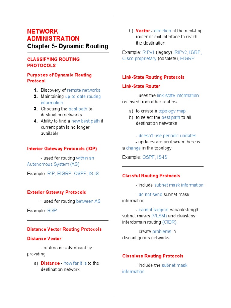 Chapter 5-Dynamic Routing: Network Administration | PDF | Routing ...