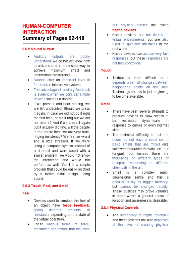 Summary of Pages 92-110: Human-Computer Interaction | PDF | Printer (Computing) | Image Scanner