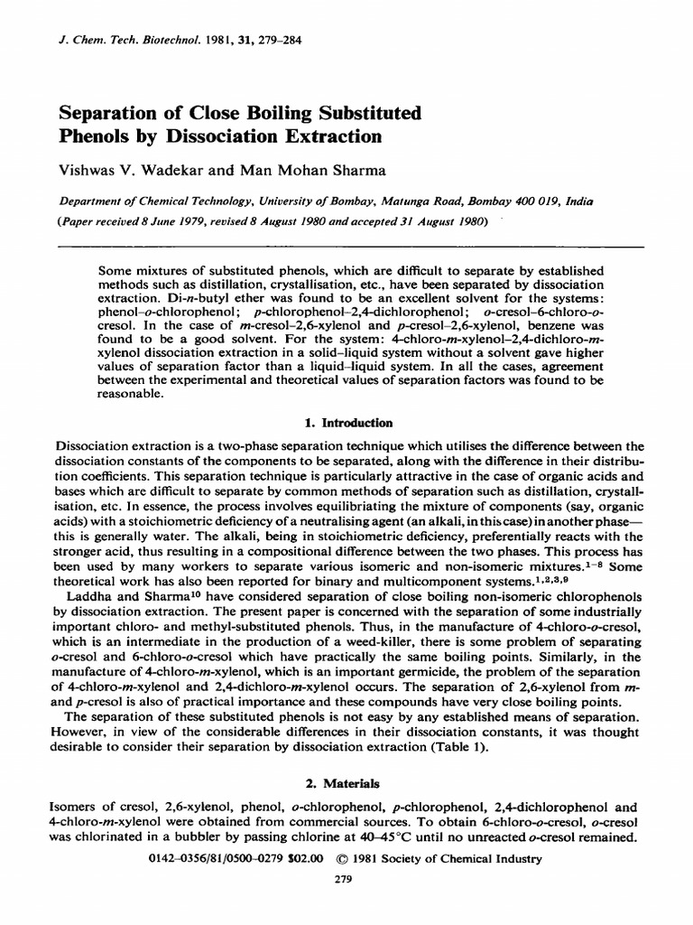 Separation of Close Boiling Substituted Phenols by Dissociation ...