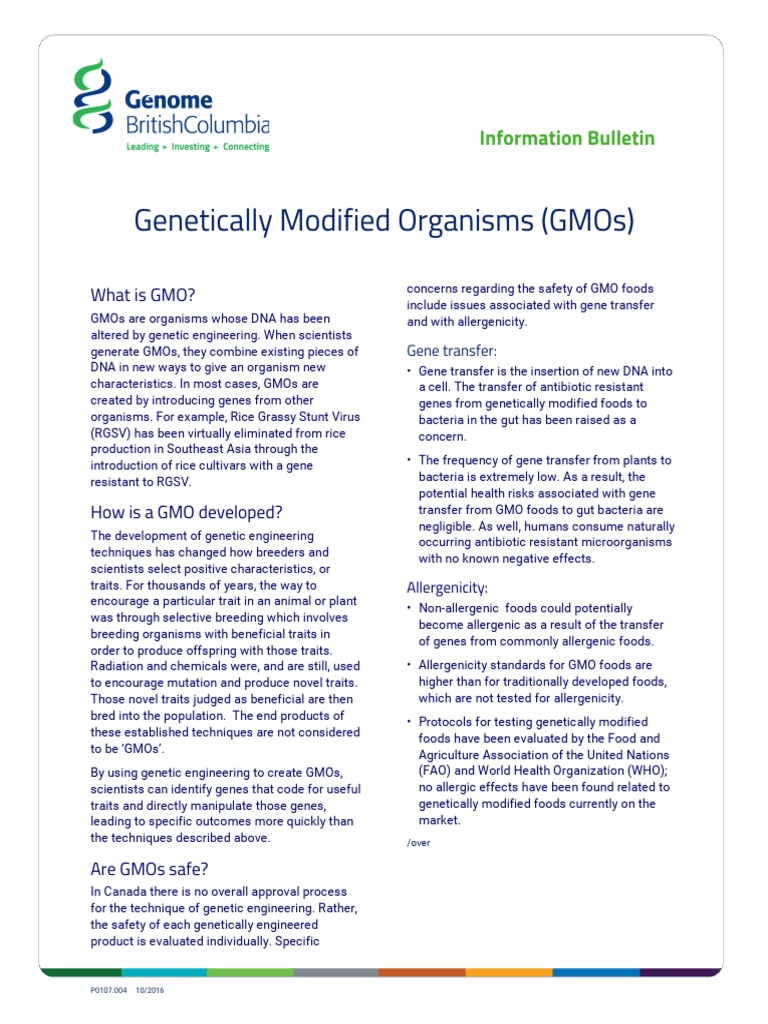 Genetically Modified Organisms (Gmos) : Information Bulletin | PDF ...