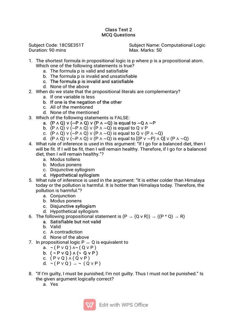 18CSE351T CT2 Questions Answers | PDF