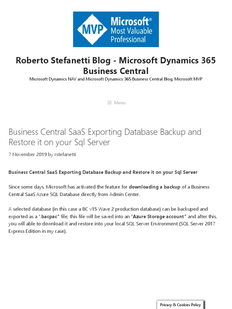 Business Central SaaS Exporting Database Backup and Restore It On Your SQL Server - Roberto ...