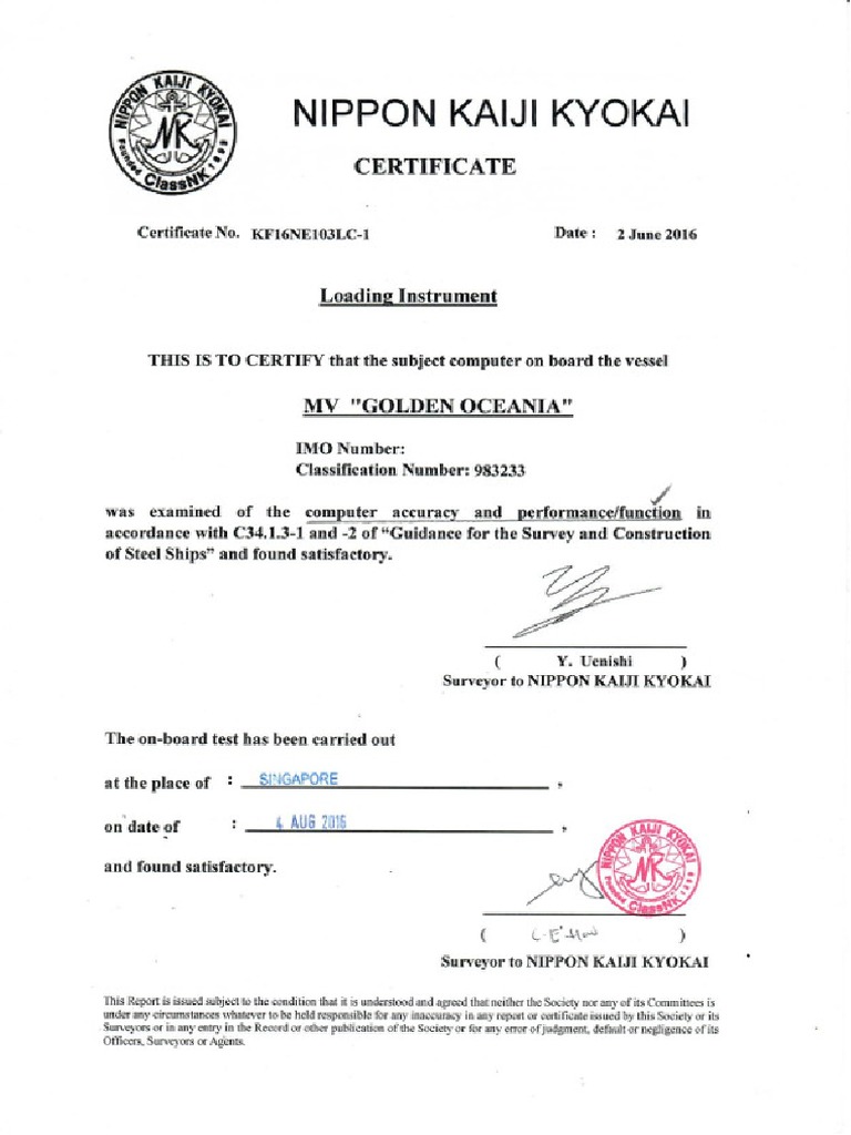 Loadicator Class Approval Certificate PDF | PDF