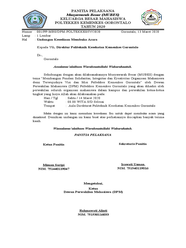 Surat Undangan Mubes 2020 | PDF