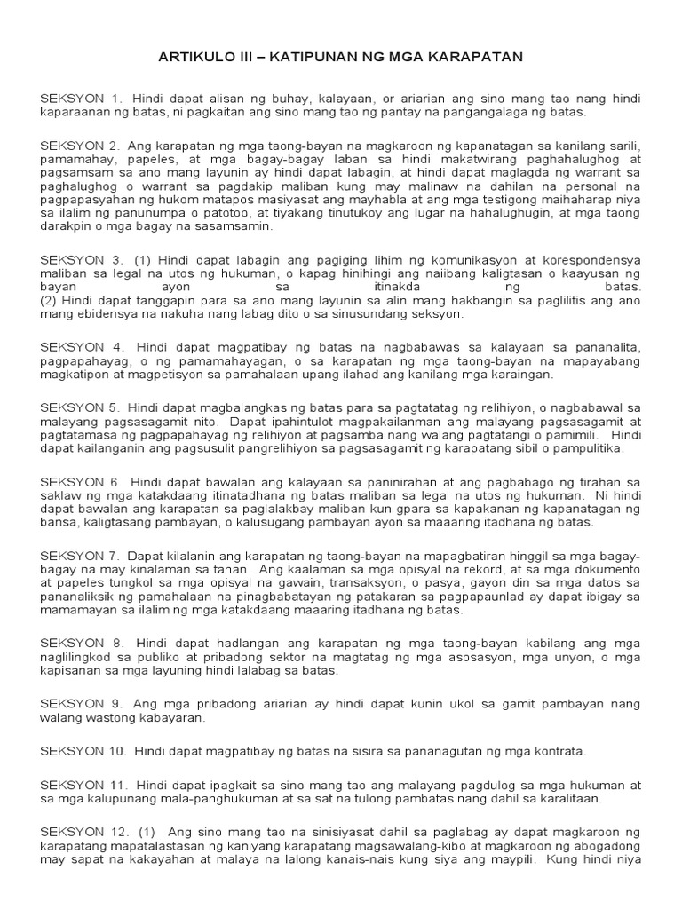 ARTIKULO III Bill of Rights | PDF