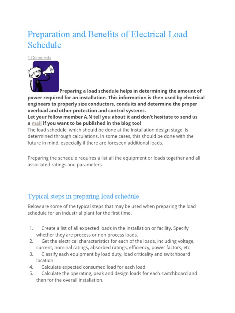 Preparation and Benefits of Electrical Load Schedule | PDF ...