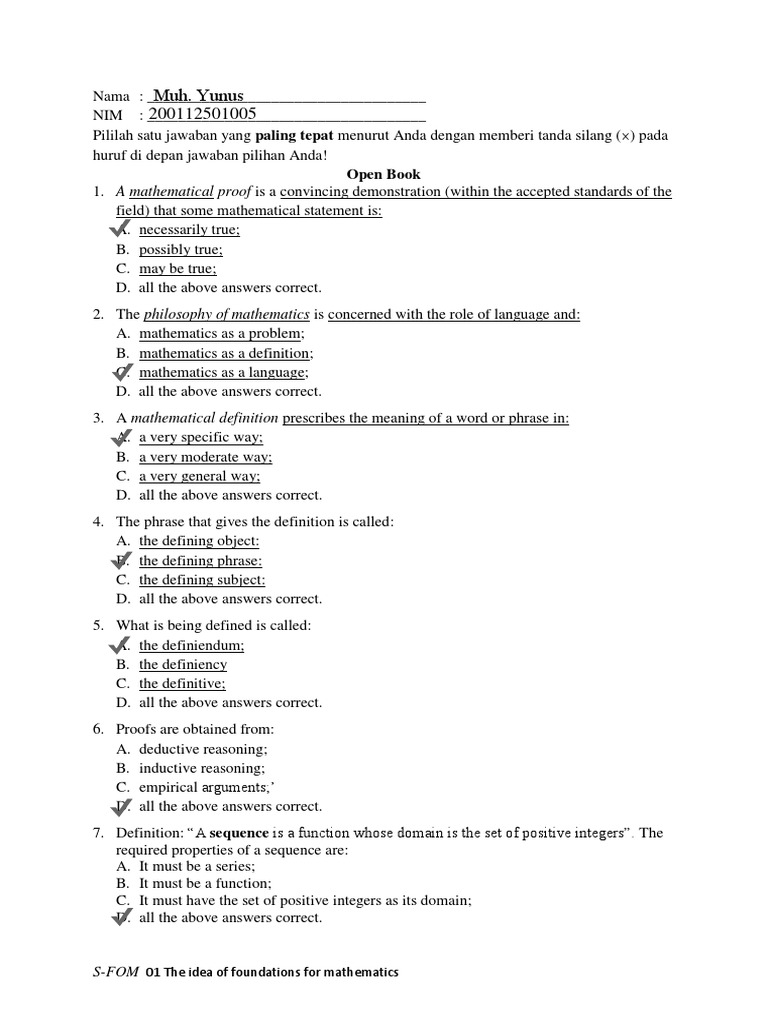 Mathematical Foundations Quiz | PDF | Axiom | Reasoning