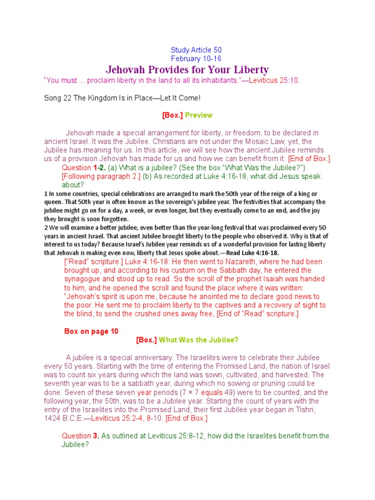 Jehovah Provides For Your Liberty: "You Must ... Proclaim Liberty in ...