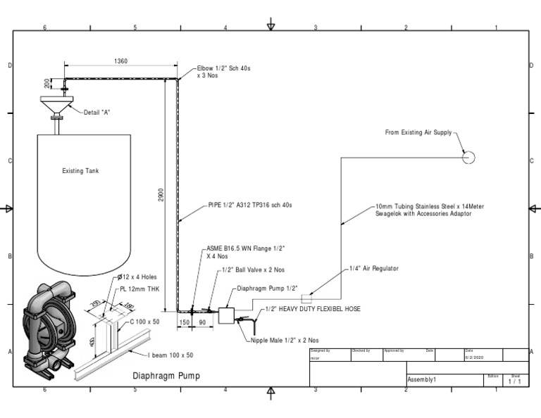 Assembly drawing of a diaphragm pump system for transferring liquid ...
