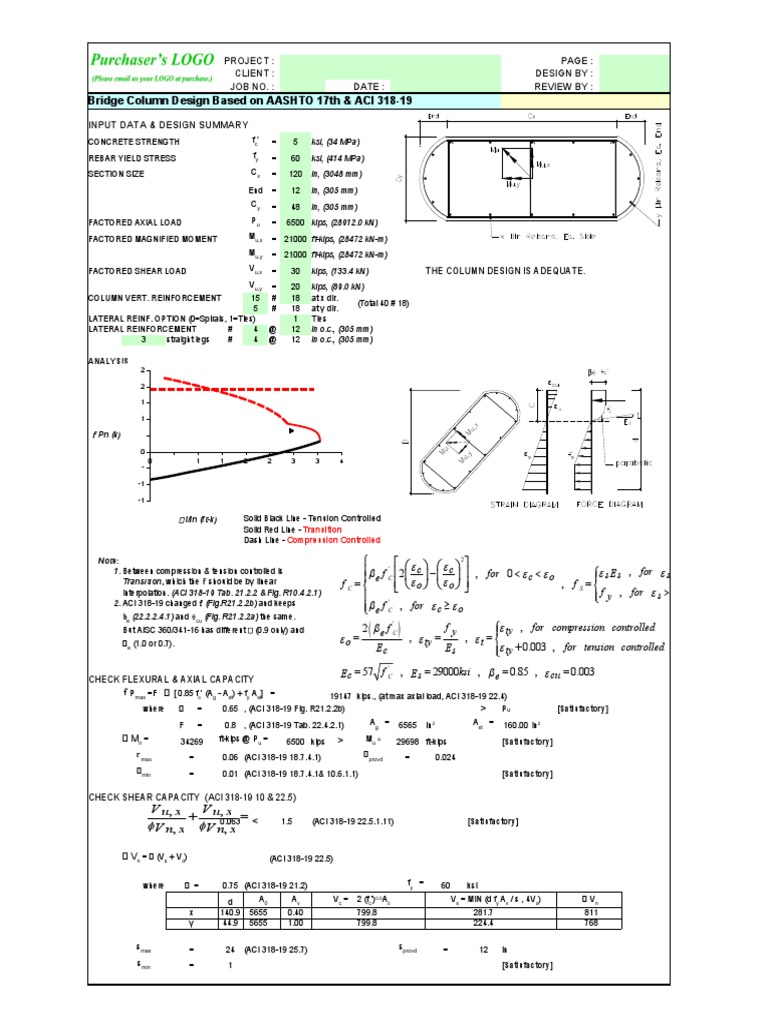 Bridge Column Design Based On AASHTO 17th & ACI 318-19: Input Data & Design Summary | PDF ...