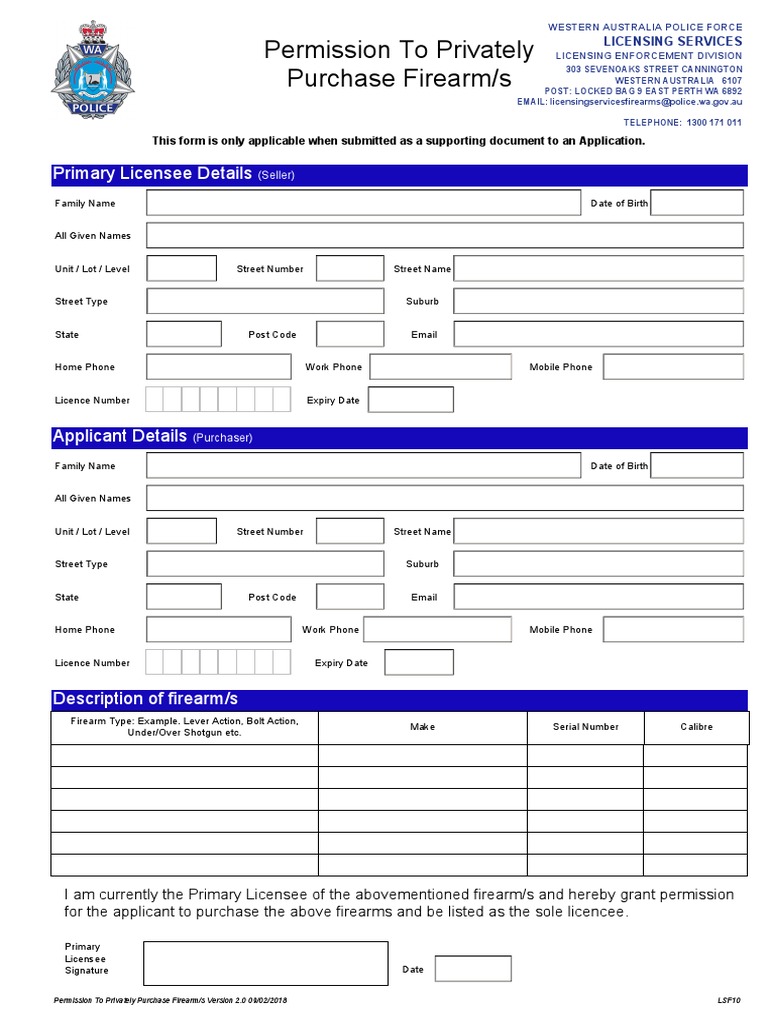 LSF10 - Permission To Privately Purchase Firearms V2 | PDF | License ...