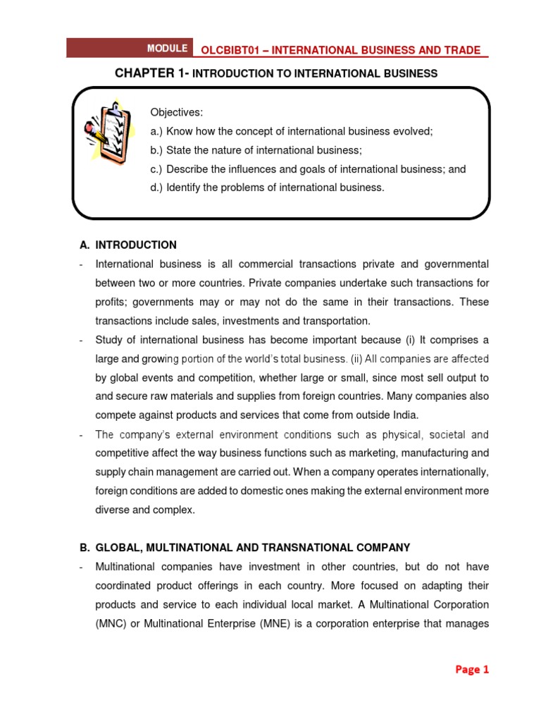 Chapter 1 - INTRODUCTION TO INTERNATIONAL BUSINESS | PDF ...