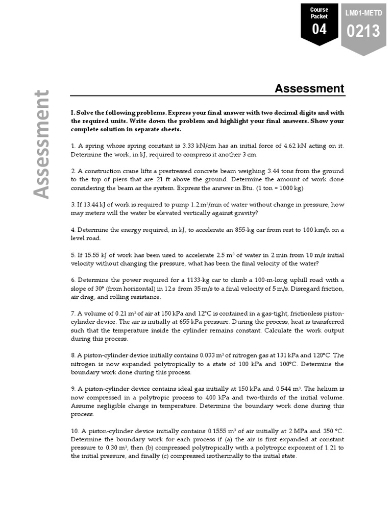 Thermodynamics 1 CP04 Assessment - Copy2 PDF | PDF | Gases | Pressure