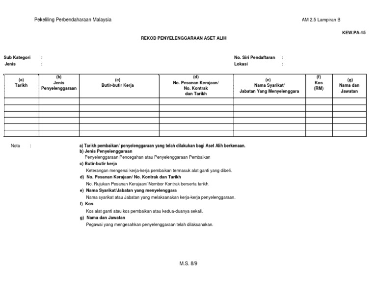 Rekod Penyelenggaraan Aset Alih (Kew - Pa-15) PDF | PDF