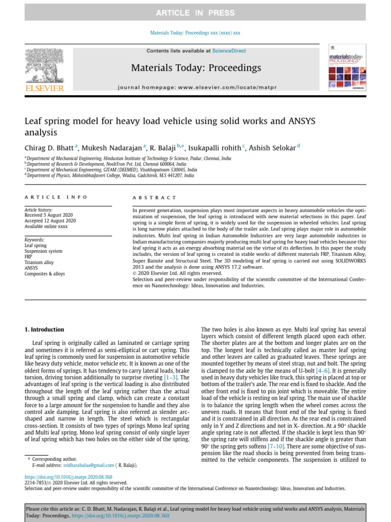 Leaf Spring Model Analysis Using Solidworks and ANSYS | PDF ...