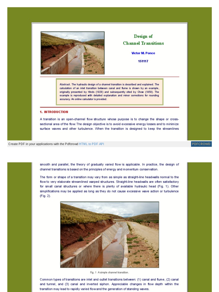 Design of Channel Transitions: Victor M. Ponce | PDF | Geometry | Space