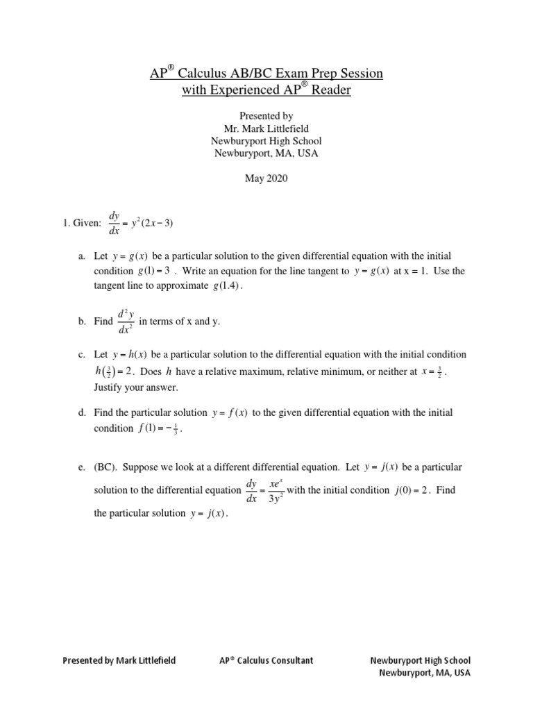 AP Calculus AB & BC Exam Prep Session 2020 | PDF | Ordinary ...