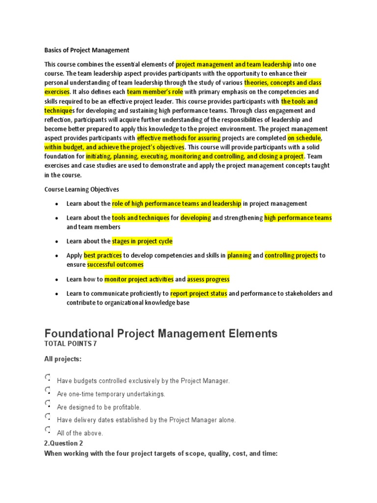 Basics of Project Management | PDF | Project Management | Leadership