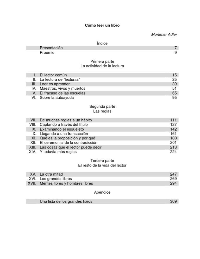 Indice Como Leer Un Libro