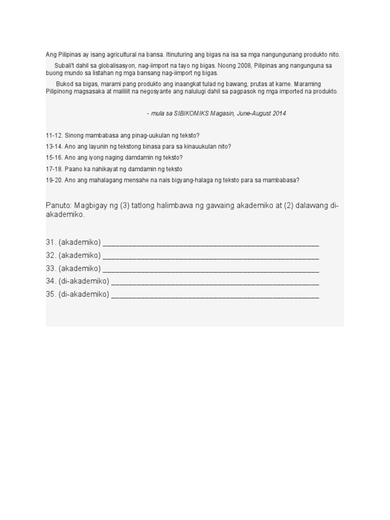 Filipino Summative Test | PDF